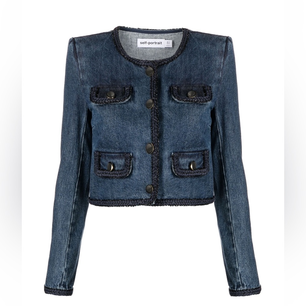 Self Portrait Braid Trimmed Denim Jacket - Gem